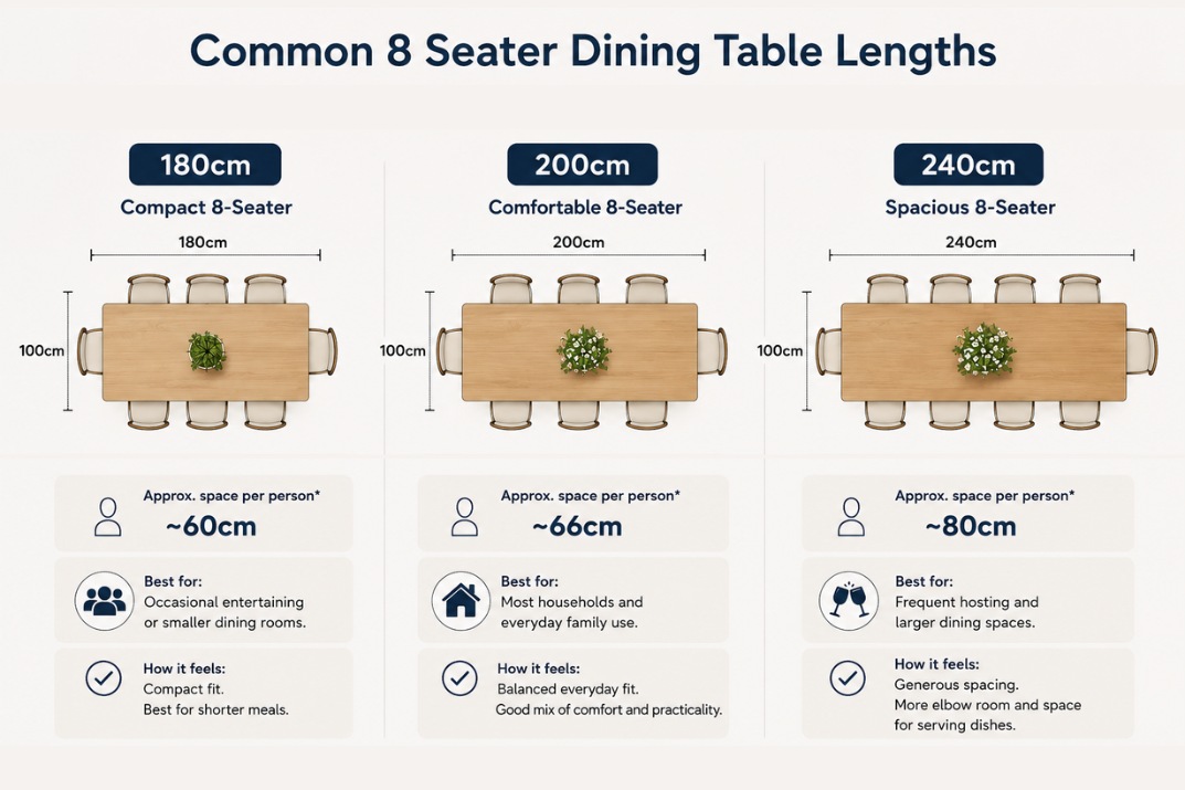 How Long Is an 8 Person Dining Table? 180cm vs 200cm vs 240cm